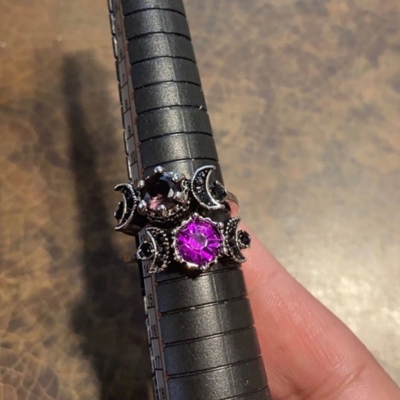 Jewelry | Triple Moon Goddess Hecate Purple Amethyst Ring New Crescent ...